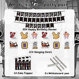 45Pcs Friends Themed Party Decorations Party Supplies Include Banners, Hanging Swirls, Whiteboard Pens, Cake Toppers, Birthday Party Decorations for Friends Fans