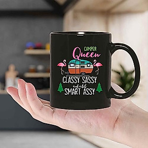 Wife Gift for Camp Lovers, 11 Oz Flamingo Graphic Rv Camping with Classy Saucy and Smart Assy Humor Ceramic Coffee Mug 11oz 15oz Black Coffee Mug