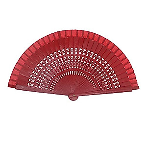 Spanish Folding Fan,Retro Doubled-Side Hollow Out Wooden Fabric Hand Fan,for Women Performance,Dance and Gift (Red)