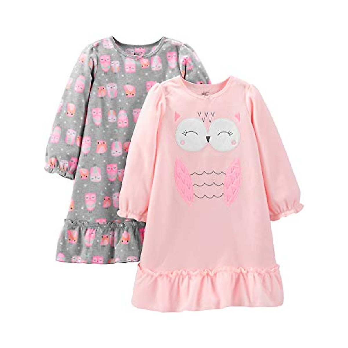 Simple Joys by Carter's Girls' Fleece Nightgowns, Pack of 2, Grey/Pink Owl, 6-7