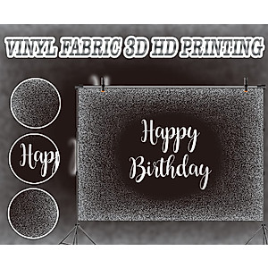 Black and Silver Happy Birthday Backdrop Grey Glitter Photography Background Men Women Adult Birthday Decoration Supplies 7x5FT