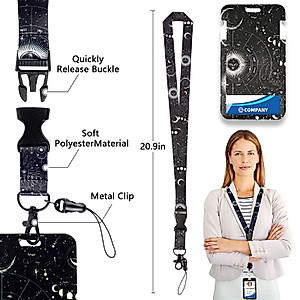 2 Pcs ID Badge Holder with Lanyard Retractable Heavy Duty Badge Reel Clip Cute Work Badge Holder for Women Nurse Teacher Detachable Key Lanyard Key Card Nametag Holder Rainbow and Moon Lanyard