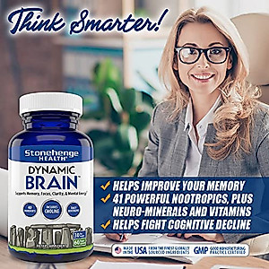 Stonehenge Health Dynamic Brain Supplement – Memory, Focus, & Clarity– Formulated with 40 Unique Nootropic Ingredients: Choline, Phosphatidylserine, Bacopa Monnieri, and Huperzine A