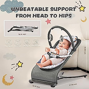Bouncer for Babies 0-6 Months, Portable Bouncer for Baby,Baby Bouncers for Infants with 3-Point Harness Grey