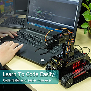 Adeept RaspTank Smart Robot Kit Compatible with Raspberry Pi 4 3 Model B+ B OpenCV Tank 4-DOF Robotics DIY Coding Building Projects Robots for Adults Kids STEM Educational Programming Gift Robotic Arm