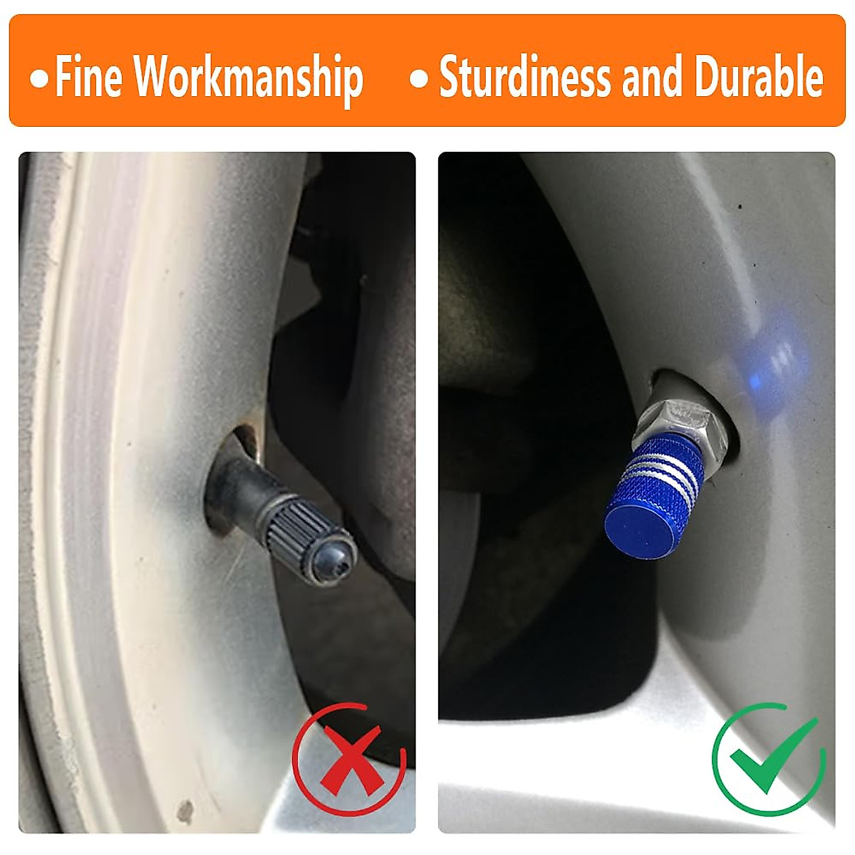 Senzeal 5X Aluminum Car Tire Valve Stem Caps Round Style Air Covers Blue