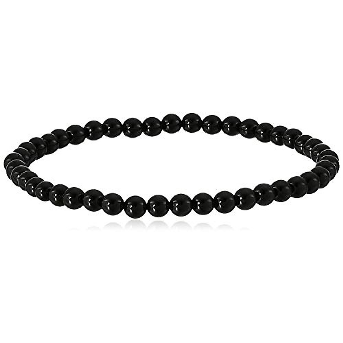 LTC Designs Smooth Round 4 mm Black Onyx Stretch Bracelet,7 'for Men, Women,and Teens