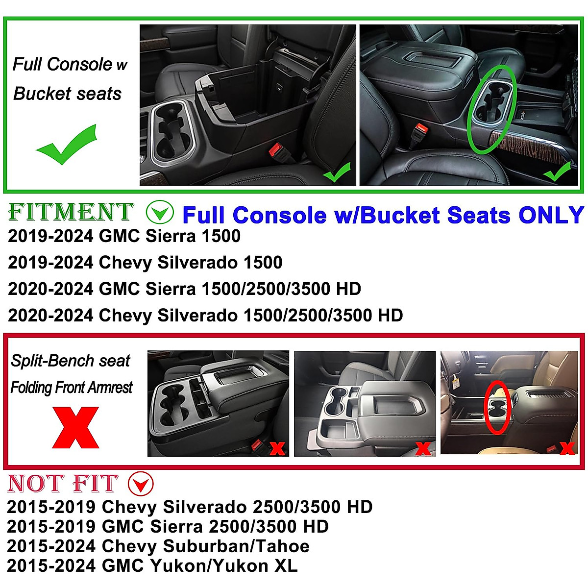 JKCOVER Center Console Organizer Tray Compatible with (2019-2023 2024) Chevy Silverado 1500/GMC Sierra 1500 and 2020-2024 Silverado/Sierra 2500/3500 HD - Full Console w/Bucket Seats ONLY，Black trim