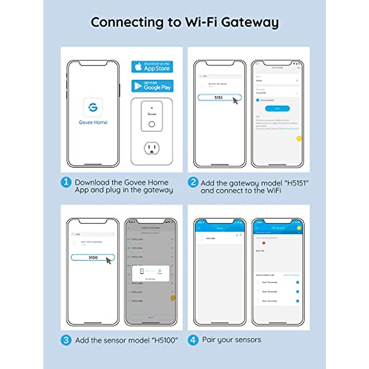 Govee WiFi Hygrometer Thermometer 3 Pack H5151, Indoor Wireless Smart Temperature Humidity Sensor Monitor with Remote App Notification Alert, 2 Years Free Data Storage Export, for Home, Greenhouse