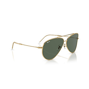 Ray-Ban RBR0101S Aviator Reverse Sunglasses, Gold/Dark Green, 62 mm