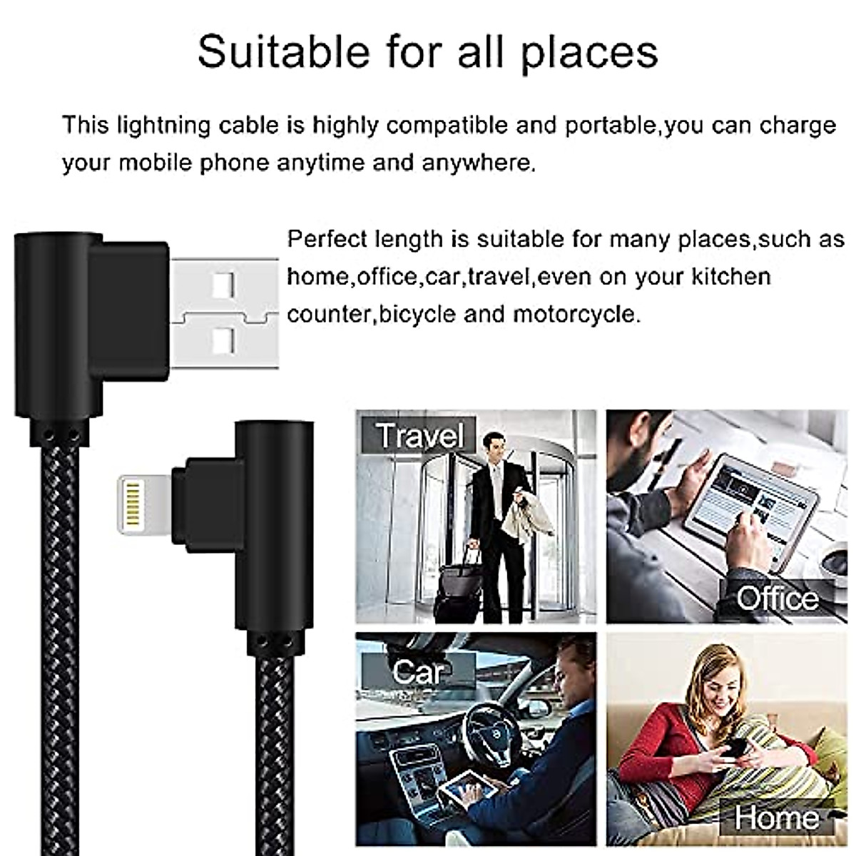 Osecet iPhone Charger 1ft 90 Degree Elbow 5 Pack MFi Certified Right Angle Lightning Cable 1 Foot Braided iPhone Charging Cable for iPhone 13 12 11 Pro X XS XR 8 Plus 7 6 5(Black,1 Feet)