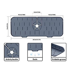 1 Pcs Grey Silicone Faucet Handle Drip Catcher Tray - Drip Catcher for Sink Faucet – Kitchen Faucet Drip Mat - Sink Faucet Splash Guard - Faucet Pad - Counter Faucet Mat - Silicone Sink Protector !