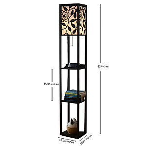 Floor Lamp with Shelves -Shelf Floor Lamp with 2 USB Charging Ports & Electric Outlet - Tall & Narrow Tower Nightstand for Living Room & Bedroom - Modern, Asian End Table with Light Attached