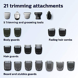 Philips Norelco Multi Groomer - 25 Piece Mens Grooming Kit for Beard, Body, Face, Nose, and Ear Hair Trimmer,Shaver, and Clipper with Premium Storage Case - NO Blade Oil Needed, MG7770/49
