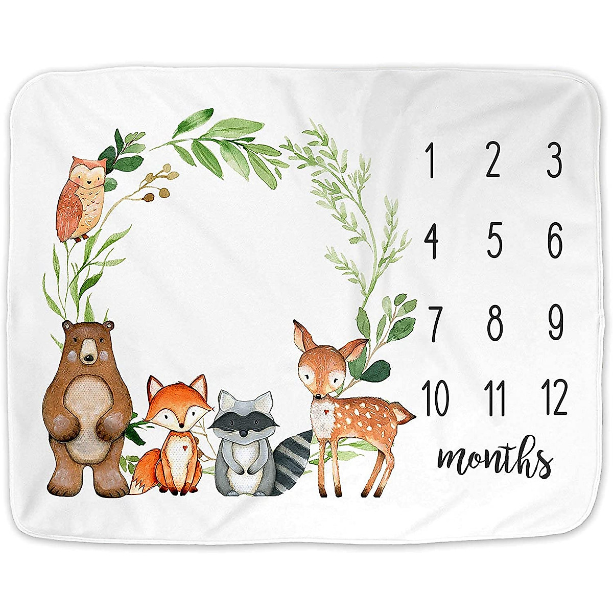 Woodland Baby Monthly Milestone Blanket, Woodland Animals Baby Growth Chart Monthly Blanket, Woodland Forest Nursery Decor, Includes Marker (50@)