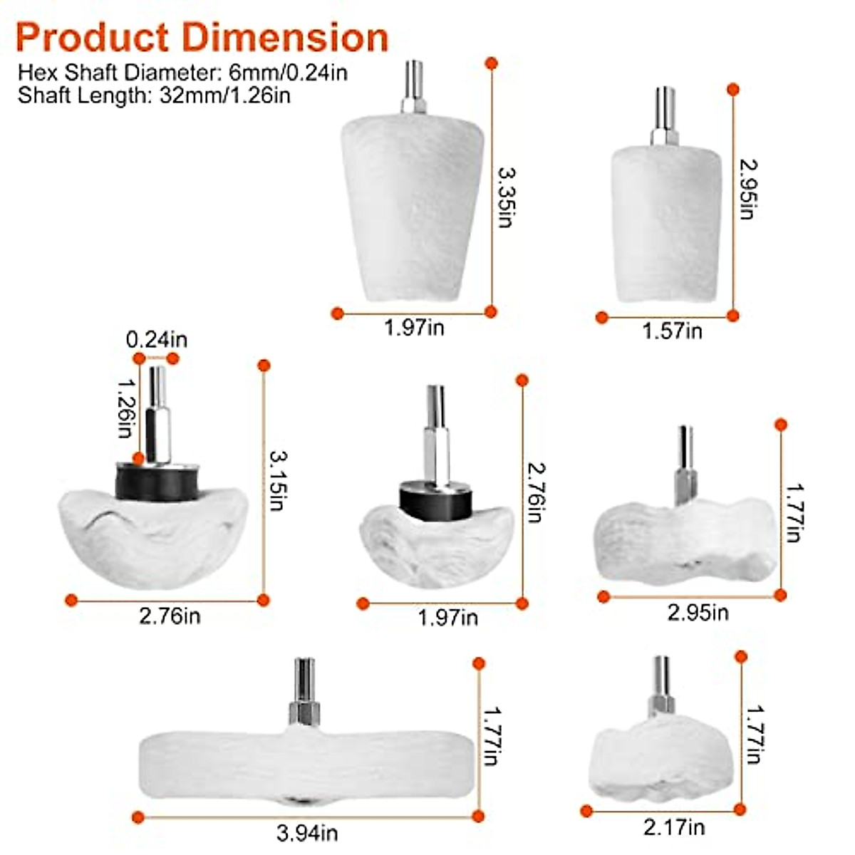 7Pcs Polishing Pads, Car Polisher Buffers Tool Body Repair Buffing Wheels Motorcycle Polishing Disc Ball Mop Wheel Drill Kit with 1/4" Hex Shaft for Diamond Glass Granite Manifold Aluminum Chrome