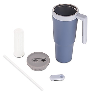 Fijinhom 40 oz Tumbler with Handle and Straw, Triple Layer Insulated Stainless Steel Water Bottle with Infuser, Travel Tumbler Fit Most Cupholder, Gifts for Women & Men, Grey Blue