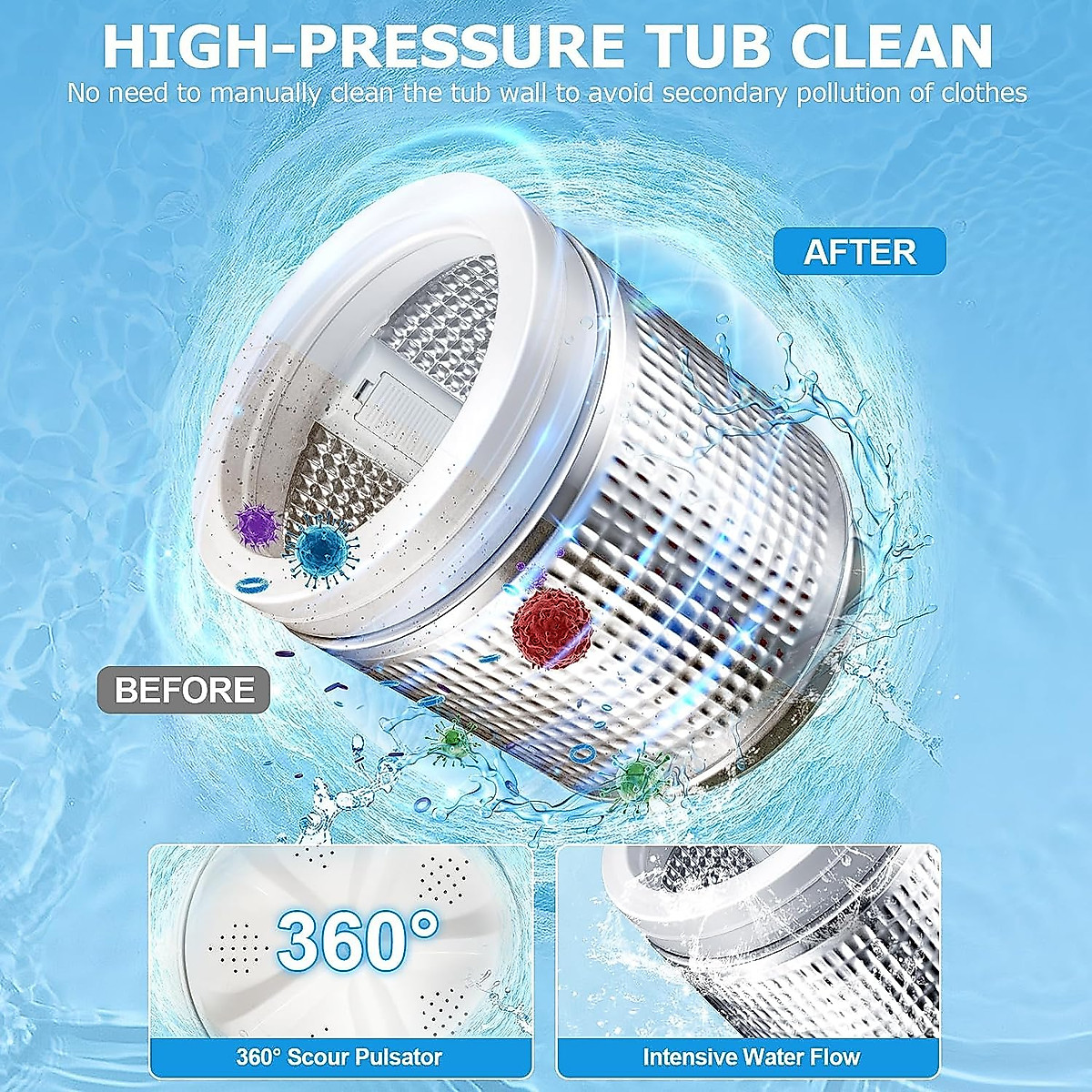 Portable Washing Machine 17.8Lbs with Built-in Pump, 2.4 Cu.ft Portable Washer, 8 Programs & 3 Water Temps Choices & 3 Water Levels for Apartment Dorm