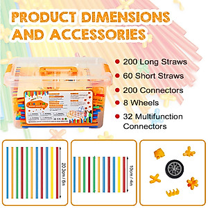 Juboury 500Pcs Straw Constructor STEM Building Toys Educational Interlocking Toys Engineering Building Blocks 3D Puzzle, Creative Connecting Kit, Construction Blocks Toy for Both Boys and Girls
