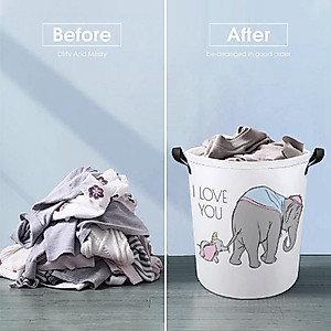 Dumbo Following His Mom Laundry Basket Large Round Canvas Laundry Hamper with Handles Foldable Storage Bin for Dirty Clothes Hamper Bedroom Bathroom