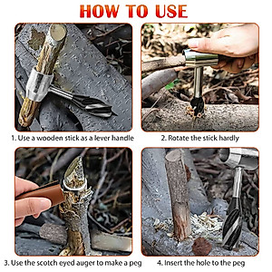 Bushcraft Gear Tool for Survival Settlers, SUNJOYCO Hand Auger Drill Wrench with Scotch Eye Wood Drill Peg and Manual Hole Maker, Auger Drill Bit for Outdoor Bushcrafting Camping Backpacking