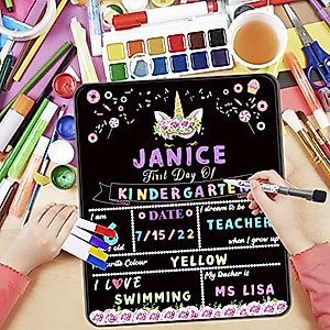 Unicorn First Day of School Board, 10”x12” Reusable Back to School Sign,Double-Sided 1st Day of School Chalkboard, My First Day of Preschool Kindergarten Photo Sharing Sign for Girls, School Supply