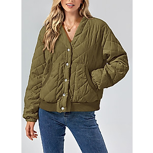 PRETTYGARDEN Women's 2024 Winter Trendy Jackets Button Down Long Sleeve Padded Warm Outerwear Fashion Coats with Pockets (Army Green,Small)