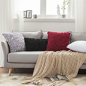 MIULEE 3D Decorative Romantic Valentines Stereo Chiffon Rose Flower Throw Pillow Cover Solid Pillowcase for Girl Women Wedding Sofa Bedroom Car Decor 12x20 Inch 30x50cm Black