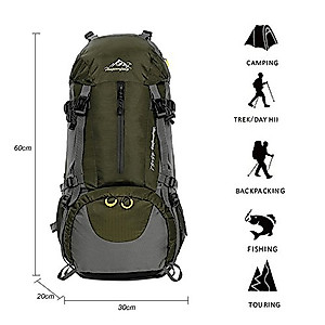 HUIOP Hiking Backpack, 50L Waterproof Outdoor Sport Hiking Trekking Camping Travel Backpack Pack Mountaineering Climbing Knapsack with Rain Cover