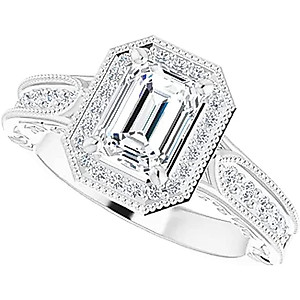 Moissanite World 2CT Emerald Cut Colorless Moissanite Engagement Ring Wedding Band Gold Silver Eternity Solitaire Ring Halo Ring Vintage Antique Anniversary Promise Gift Her (7)