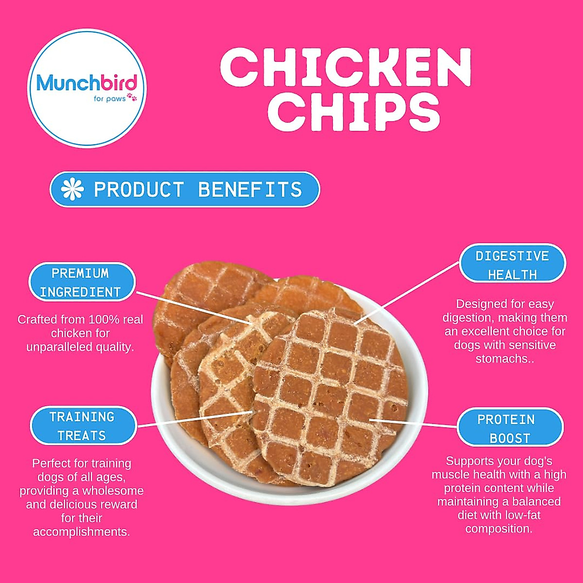 Chicken Chips Chicken Waffle Dog Treat Training Treats Lean Treats Dog Dehydrated Dog Treats for Small Medium Large Dog Puppy Chicken Treats for Dogs (3.5 OZ, Crunchy Chicken Chips)