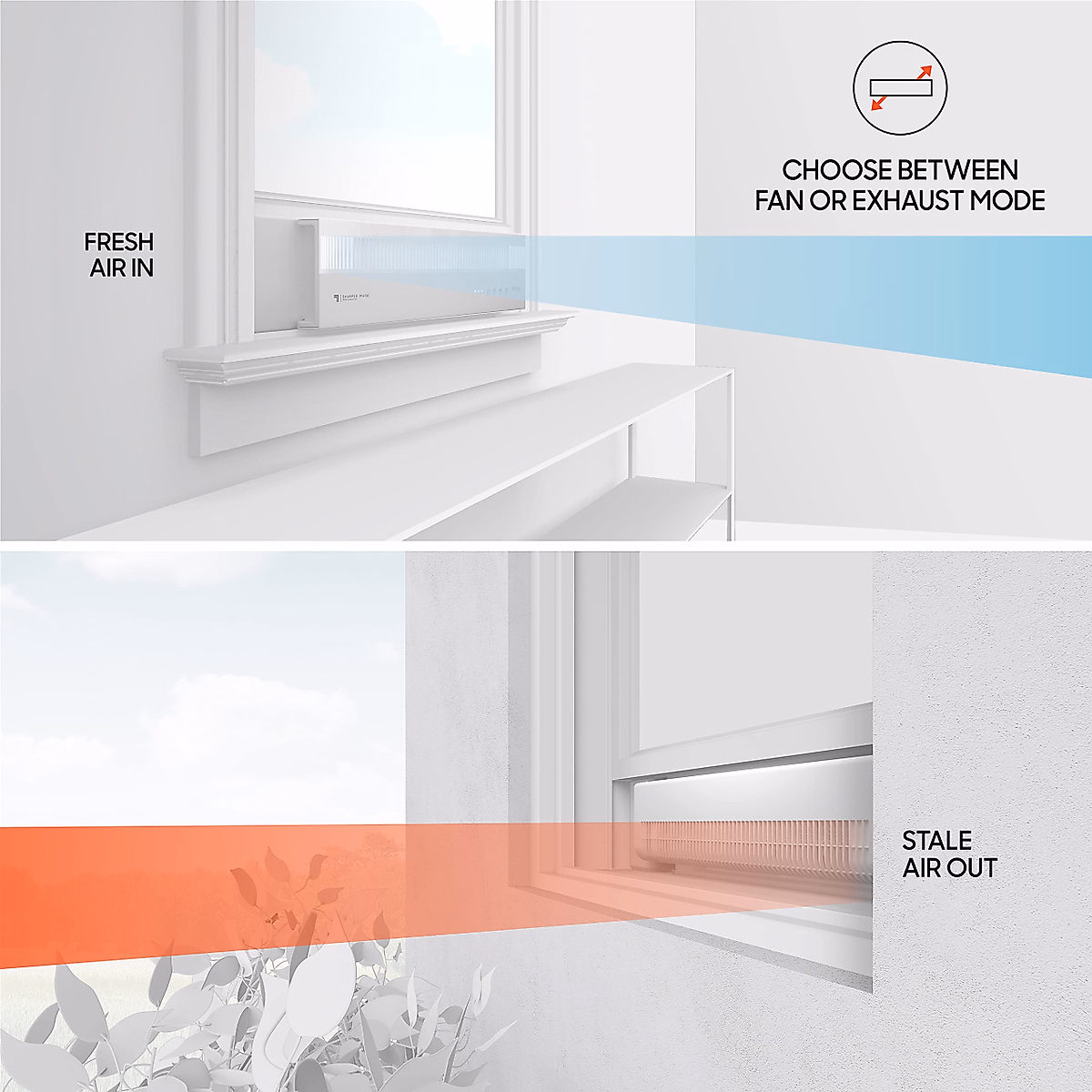 Sharper Image Profile Window Fan with 3 Speeds, Reversible Exhaust Mode, Weather Resistant, White