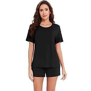 WiWi Pajamas for Women Soft Short Sleeve Sleepwear Cooling Pajama Set Shorts Pjs Loose Comfy Lounge Sets S-XXL, Black, X-Large