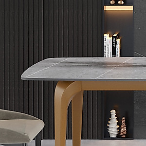 Voohek, 6-12 Kitchen Dining Table, with Artificial Marble Stone Top, Metal Leg, for Living Room, 6-8 People (No Chairs), Gray