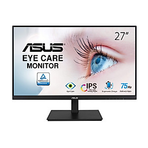 ASUS VA27DQSB 27” Monitor, 1080P Full HD, 75Hz, IPS, Adaptive-Sync, Eye Care, HDMI DisplayPort VGA USB Hub, Frameless, Ergonomic Design, VESA Wall Mountable (Renewed)
