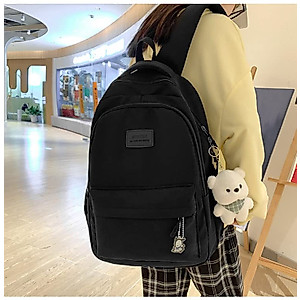 GRYPIT Kawaii Cute Backpack with Cute Accessories Kawaii Aesthetic Backpack with Bag Charm (Black)