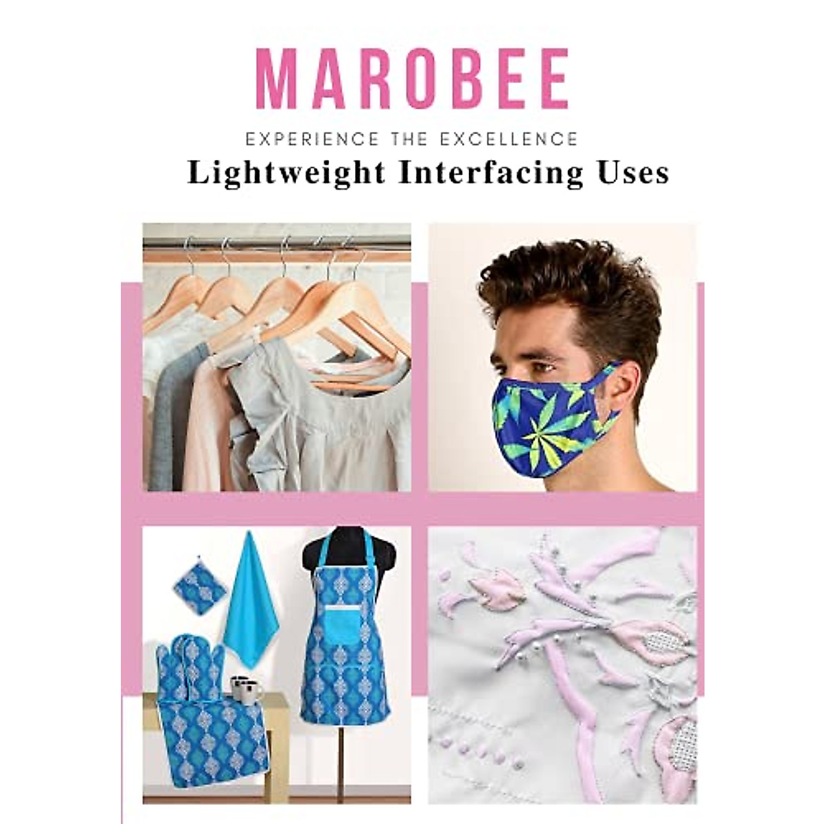 MAROBEE White Fusible Interfacing Lightweight Non-Woven for Sewing and Quilting Projects, Ultra Adhesive Bond Iron-On One Sided - Apparels and Face Masks, DIY Crafts (40 Inch x 3 Yard)