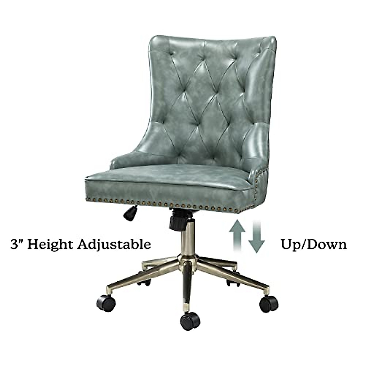 HULALAHOME PU Leather Office Chair Armless, Home Office Leisure Chair Ergonomic Mid-Back PU Leather Armless Chair Upholstered with 5 Rolling Casters, Height Adjustable Swivel Task Chair, SAGE