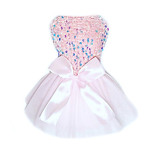 JcDuDoi Dog Princess Formal Dress for Small Dogs Girl,Sparkling Sequins Sweet Pet Clothes Wedding Birthday Party Puppy Dresses,Cat Apparel Accessories Costumes Outfit Skirt Pink (Pink, Medium)