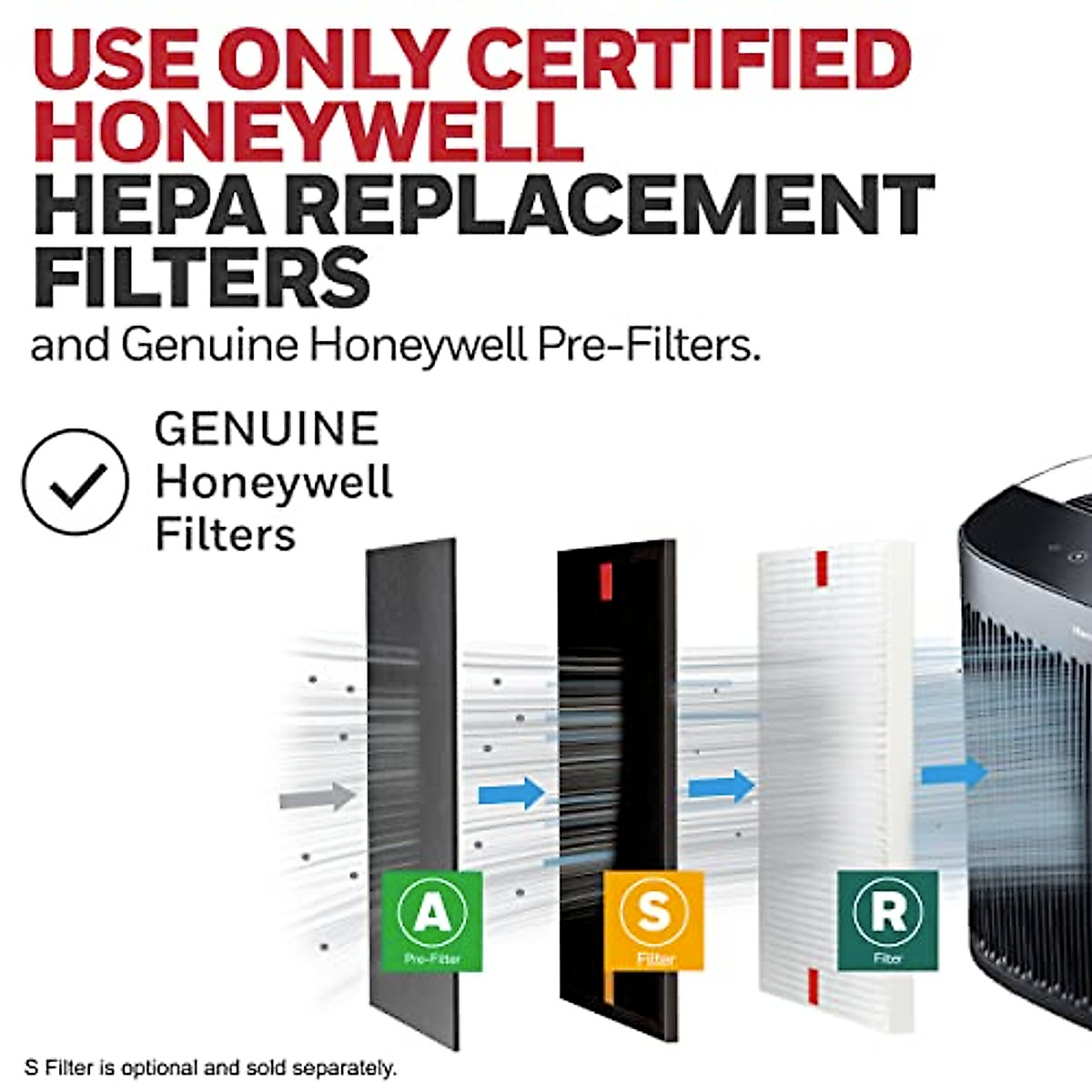 Honeywell HPA5300 InSight HEPA Air Purifier with Air Quality Indicator and Auto Mode, Allergen Reducer for Extra-Large Rooms (500 sq ft), Black - Wildfire/Smoke, Pollen, Pet Dander & Dust Air Purifier