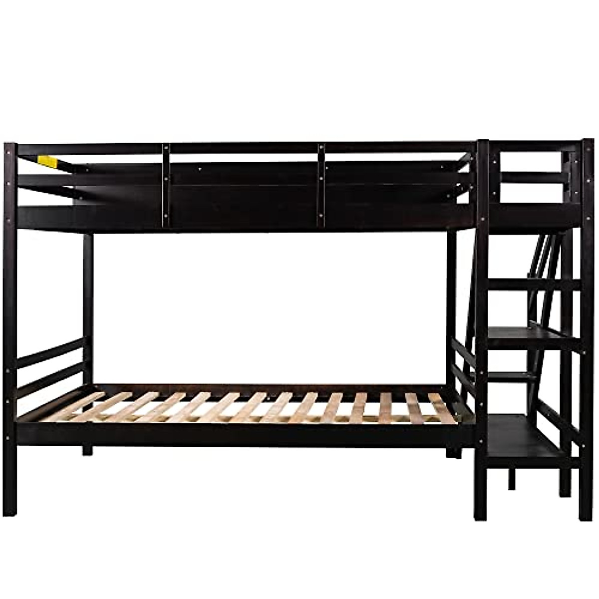 DEYOBED Twin Over Full Wooden Bunk Bed with Storage Staircase and Cabinets for Kids Teens