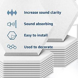 Art3dwallpanels Self Adhesive 12 Pack Acoustic Panels, 14" X 12" X 0.4" Soundproof Wall Panels, High Density Sound Absorbing Panels Hexagon Beveled Edge Sound Dampening Panels, Studio Treatment Tiles