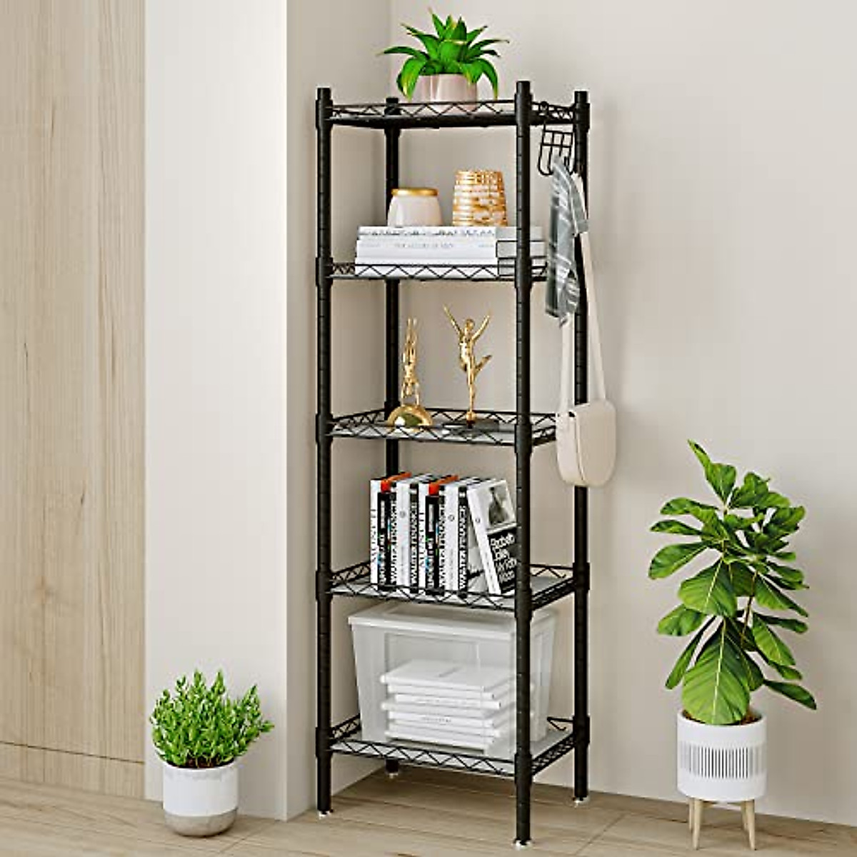 AZERPIAN 5 Wire Shelving Metal Storage Rack Adjustable Unit Shelves Standing Storage Shelf for Laundry Bathroom Kitchen Pantry Closet, Black (Black, 5 Shelf)