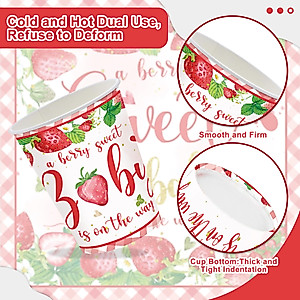 120PCS Strawberry Baby Shower Supplies for Girls A Berry Sweet Baby Pregnancy Party Decorations Disposable Dinnerware Set Paper Plates Napkins Cups Set for 20 Guests