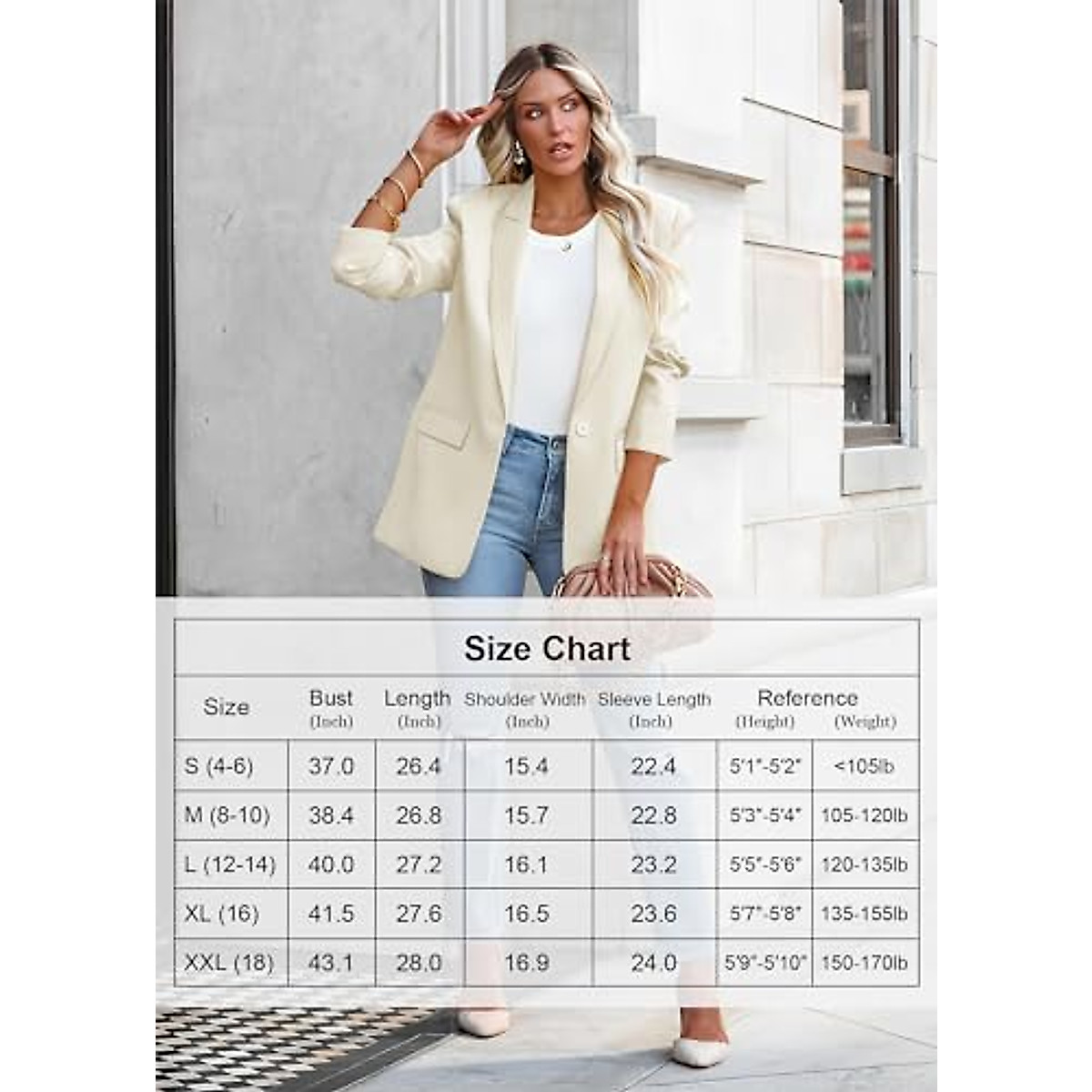 LCRRRN Womens Business Casual Loose Blazers Long Sleeve Pockets Work Professional Jacket Blazer Suit (L, Off White)