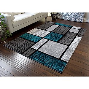 Masada Rugs, Stephanie Collection Area Rug Modern Contemporary Design 1110 Turquoise Grey White Black (5 Feet 3 Inch X 7 Feet 3 Inch)