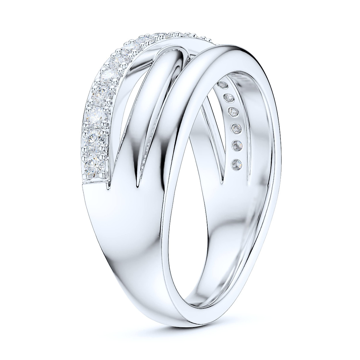 PRSTANI 7.5mm Wide Sterling Silver Criss Cross Round Brilliant Cut Genuine Moissanites Wedding Ring (7)