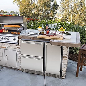 24 Inch Outdoor Drawer Fridge, Under Counter Double Drawer Beverage Refrigerator, 4.9 Cu.Ft. Weather Proof IPX4 Stainless Steel Auto Defrost 34-65℉ Built-in Fridge, ETL & DOE Approved