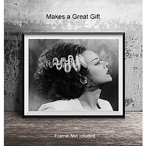 Bride of Frankenstein Decor - Funny Bathroom Wall Decor for Women - Frankenstein Poster 8x10 - Retro Restroom Decorations, Guest Bath Art Print Photo - Bridal Shower Gift - Home Theater Decor Unframed