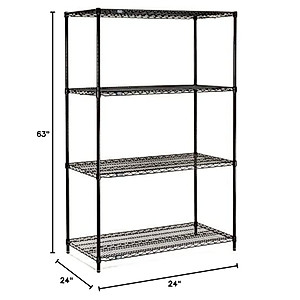 Nexel 24" x 30" x 63", 4 Tier Adjustable Wire Shelving Unit, NSF Listed Commercial Storage Rack, Black Epoxy Finish, Leveling feet